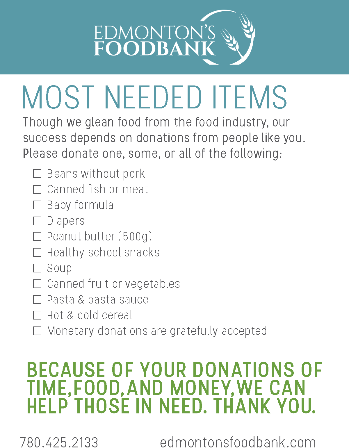 Most Needed Items | Edmonton's Food Bank